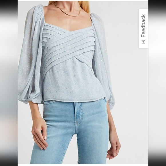 Express | Tops | Express Metallic Clip Dot Pleated Baloon Sleeve Wrap ...